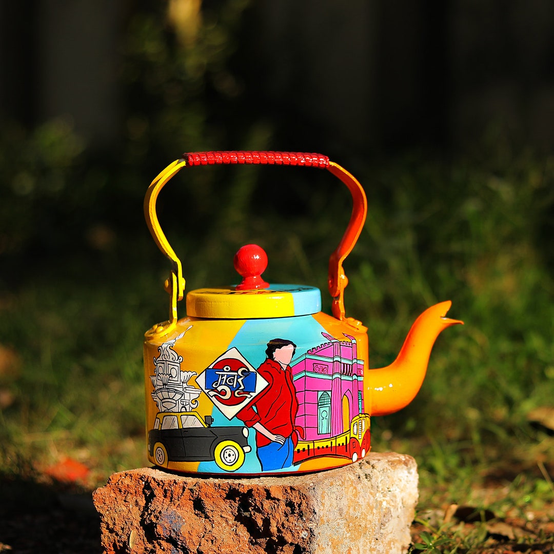 Hand Painted Tea Kettle Indian Colorful Teapot Handmade Holi Gift for ...