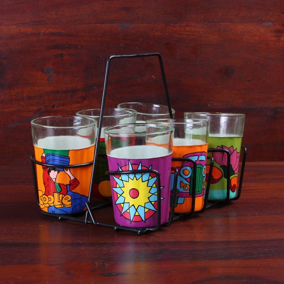 Handpainted Tea Glasses Set of 6 Cutting Chai Glasses With Stand Indian ...