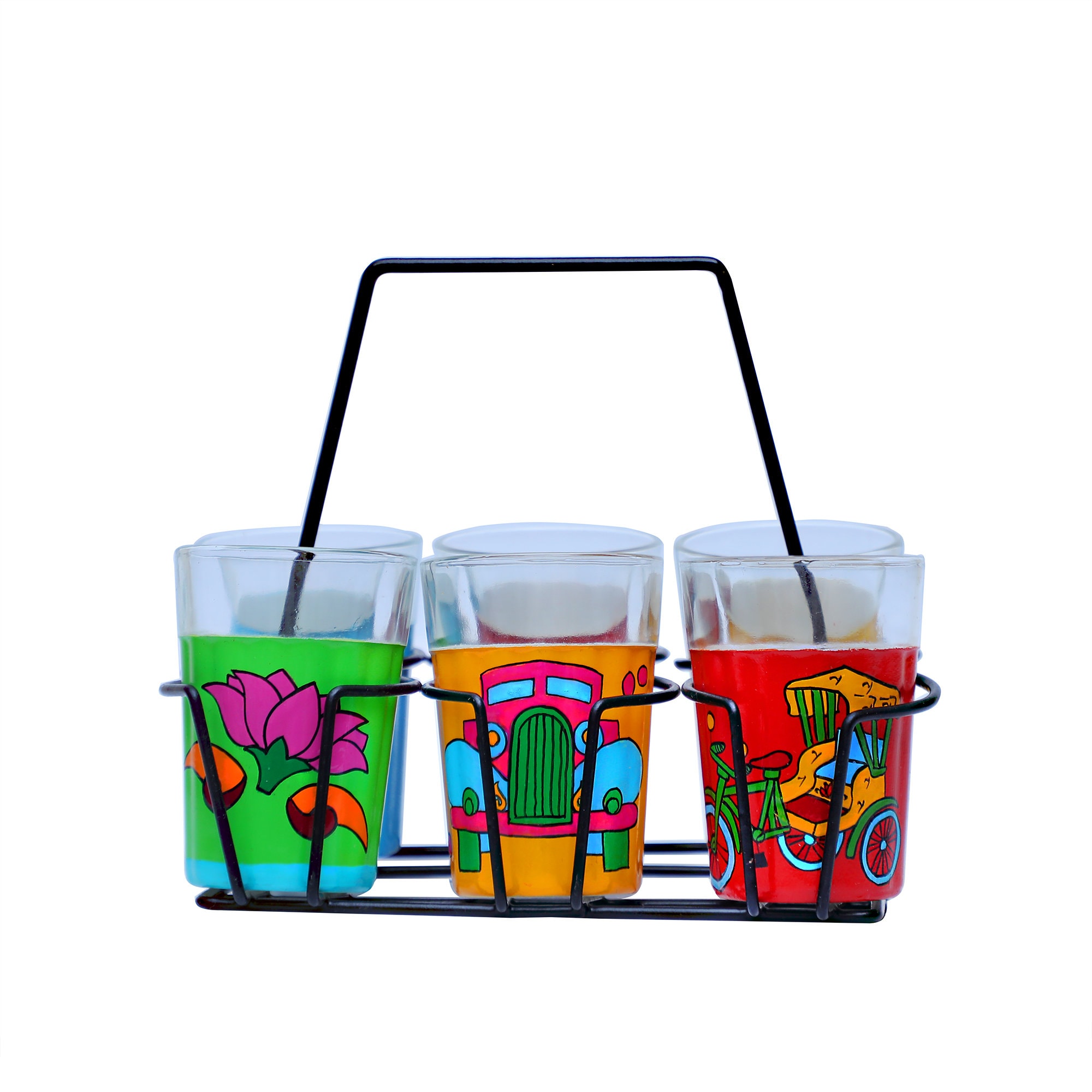 Traditional Indian Chai Glass Set of 6 Cutting Chai Glass With Iron Tea ...