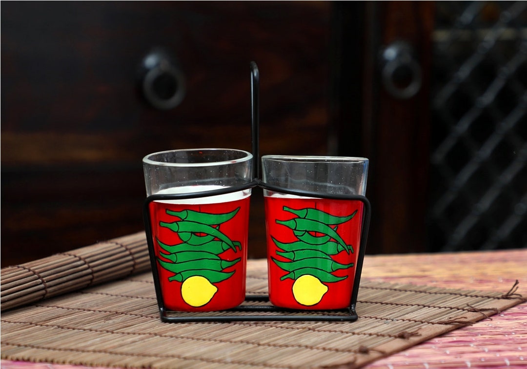 Hand Painted Traditional Tea Glasses Set of 2 Cutting Chai Glass With ...