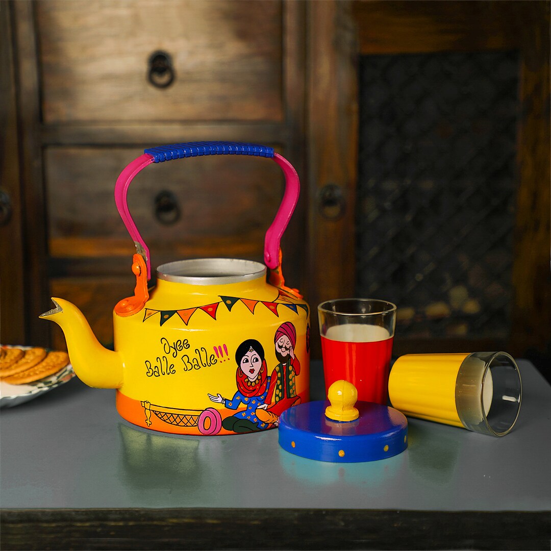 Topsyturvyin Hand Painted Traditional Teapot With 2 Tea Glass, Kettle ...