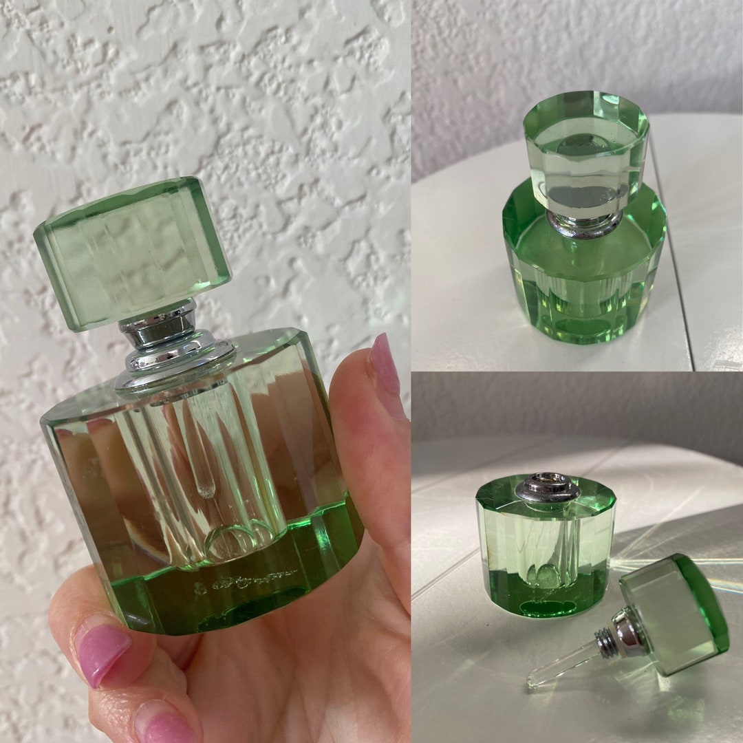 Vintage Green Crystal OLEG CASSINI Perfume Bottle / Signed on Bottom - Etsy