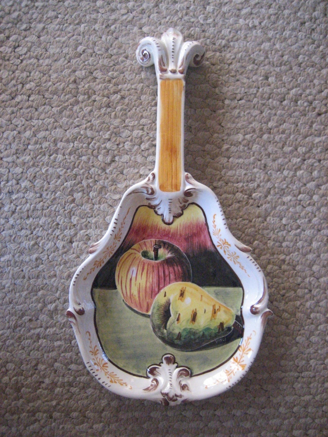 Vintage Violin Shaped Italian Wall Art, Ceramic Fruit Wall Decor Made ...
