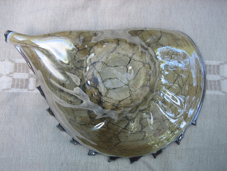 Jozefina Krosno Poland Iridescent GLASS CONCH SHELL Polish Art Glass ...