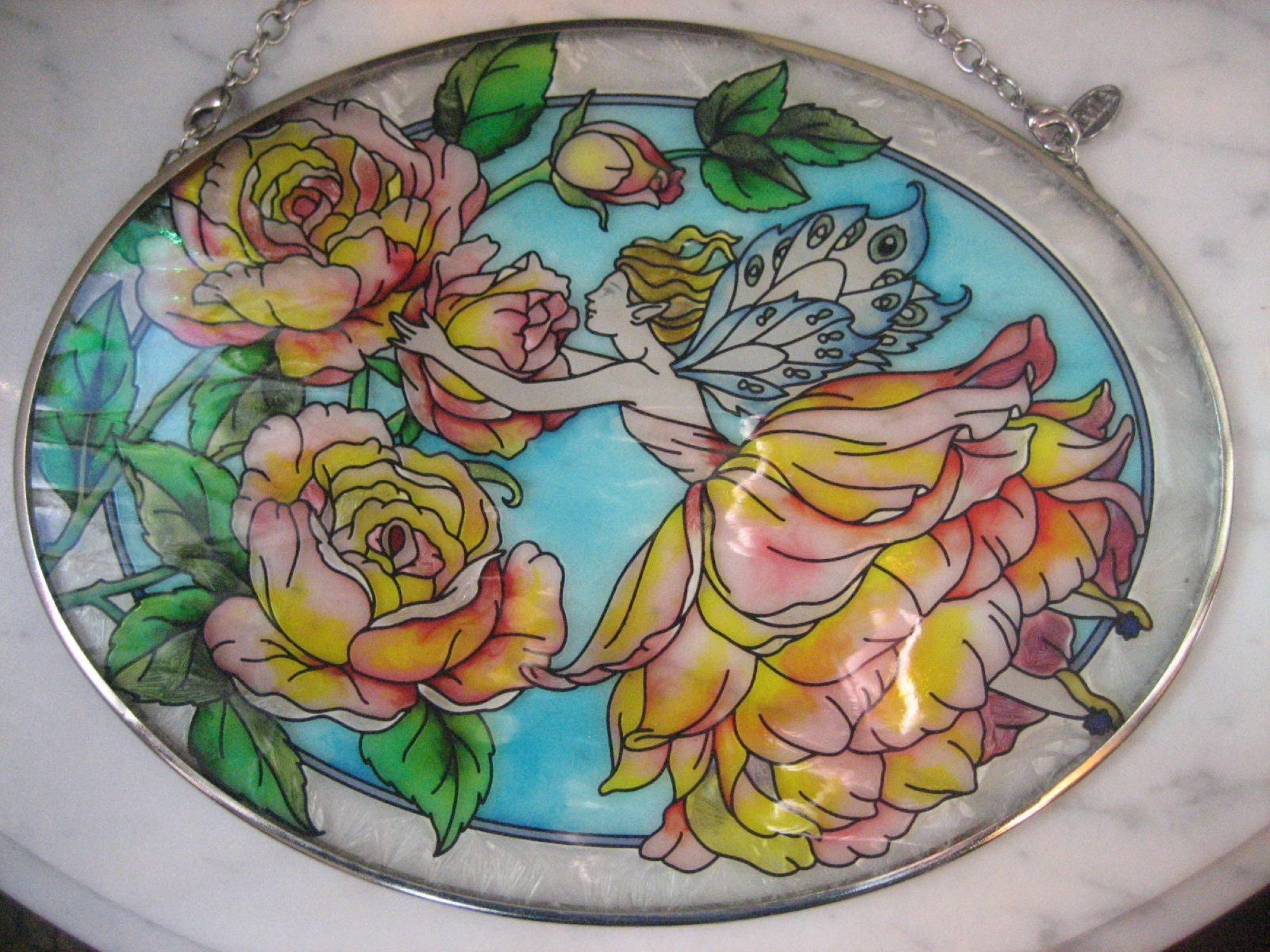 Vintage Amia Fairy Oval Suncatcher, Floral Sprite Wall Hanging Decor ...