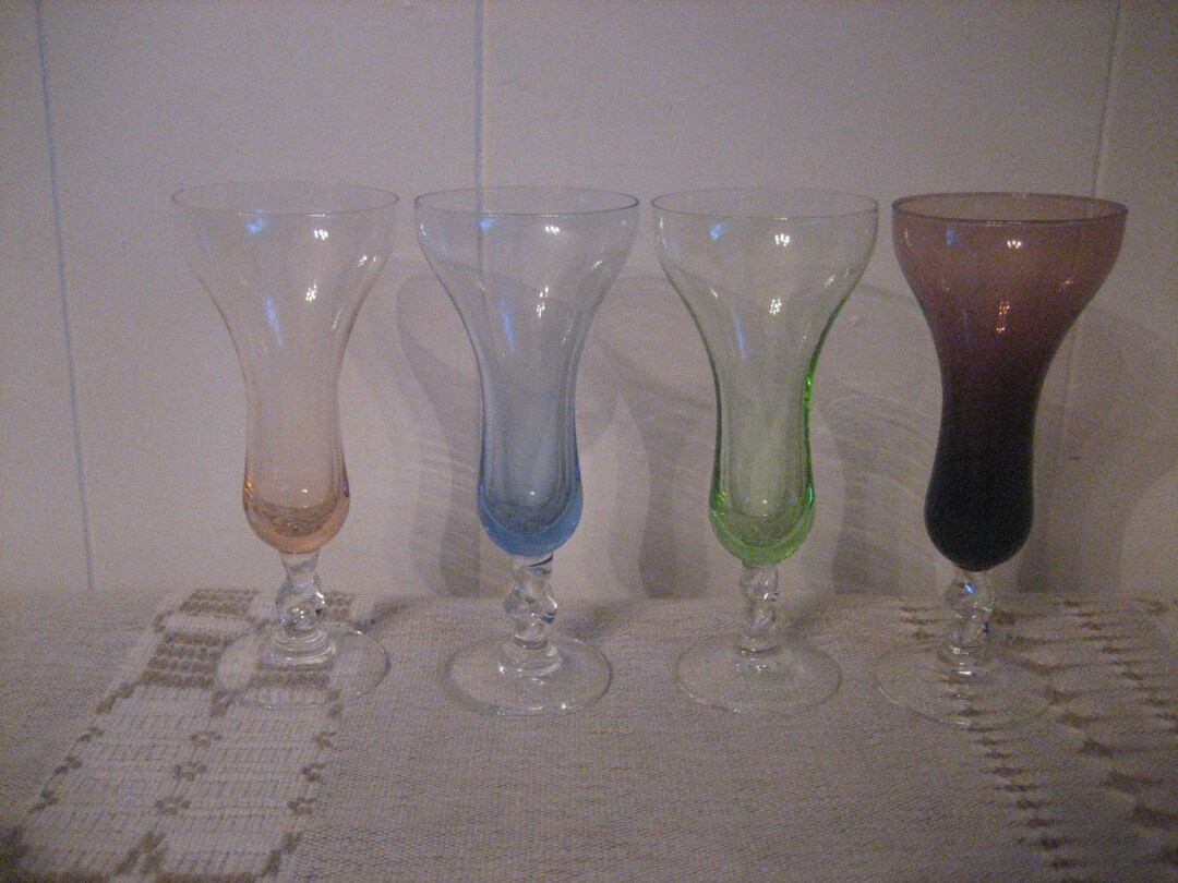 Vintage Twisted Stem Shot Glasses, Fluted Cordial Liqueur Glasses, Set ...