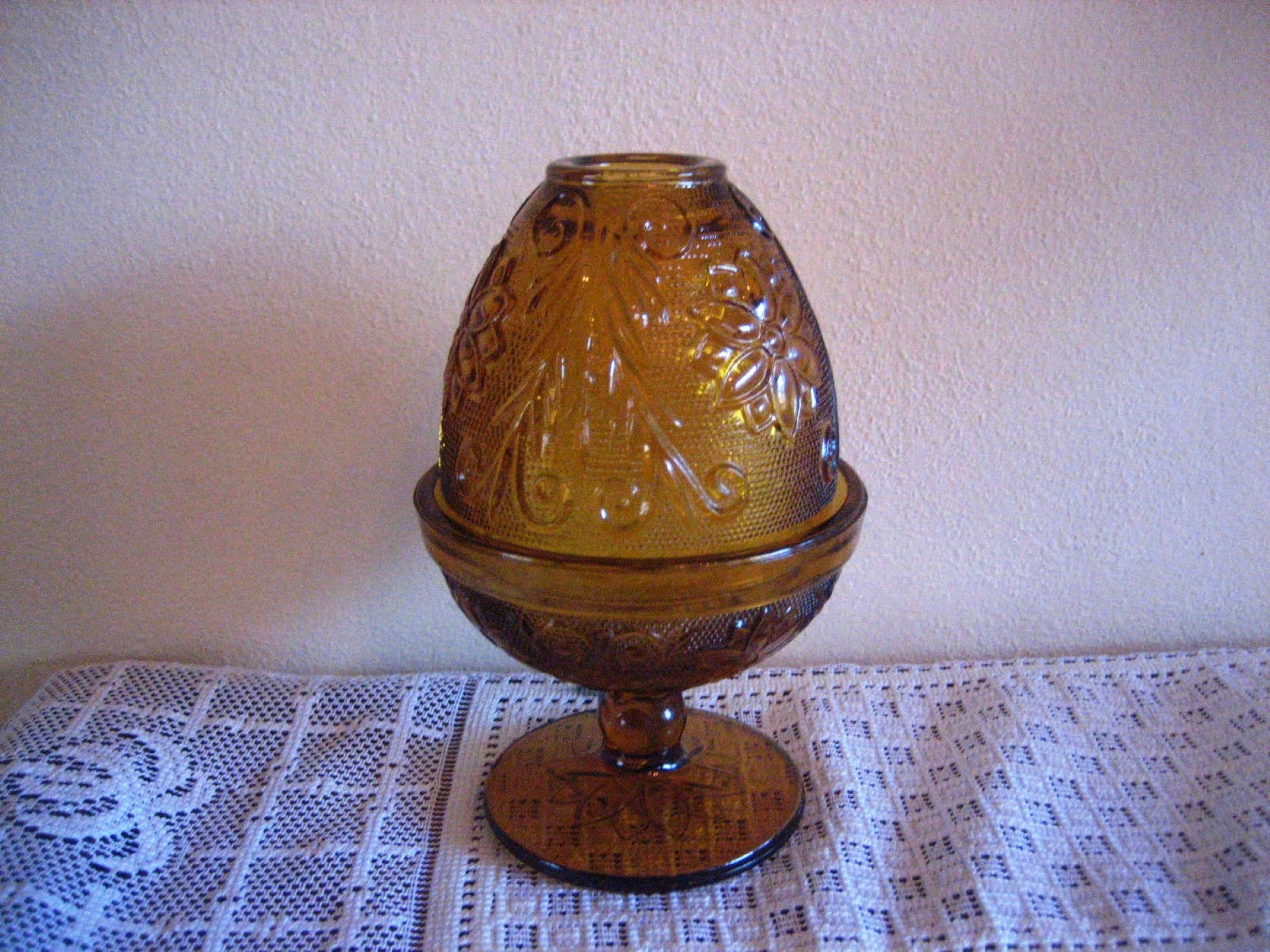 Vintage Indiana Glass Amber Fairy Lamp, 2 PC Tiara Sandwich Fairy Lamp ...