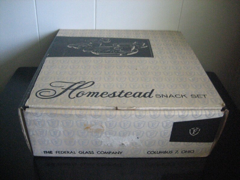 Vintage Federal Glass Co. Snack Set, Homestead Snack Set, 4 Cups and ...