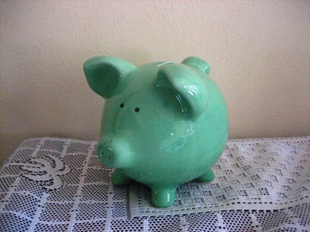 Vintage Enesco Green Piggy Bank, Small Animal Coin Bank, Enesco Imports ...