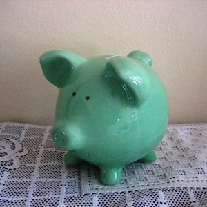 Vintage Enesco Green Piggy Bank, Small Animal Coin Bank, Enesco Imports ...
