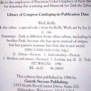 Zink the Zebra - A Special Tale by Kelly Weil, Children's Vintage ...