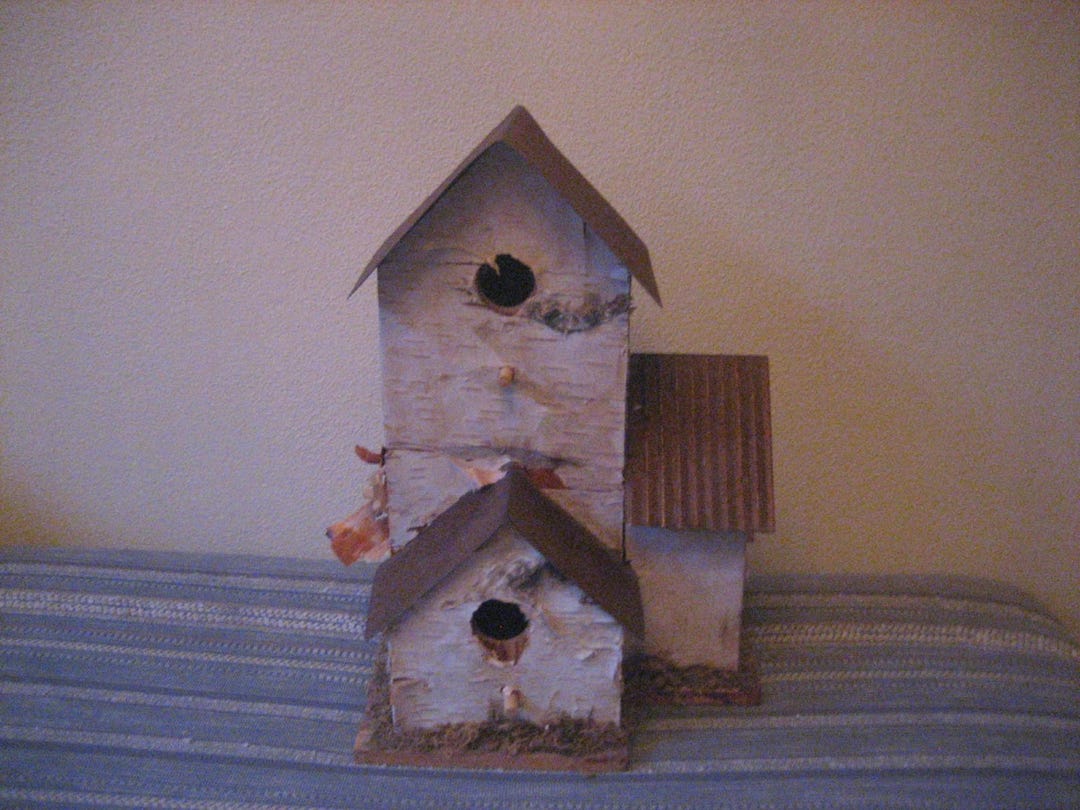 Triple Roof Wood Birdhouse, Rustic Farmhouse Decor, Indoor Birch ...