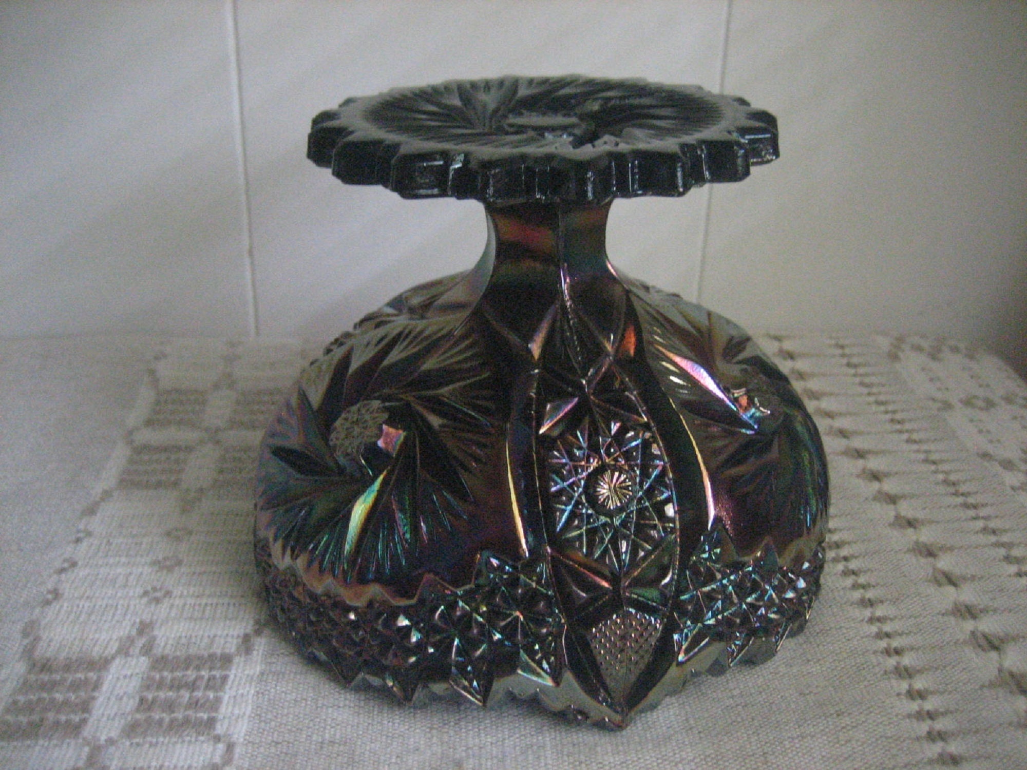 Fenton Dark Amethyst Carnival Glass Starburst Pinwheel Vintage Footed ...