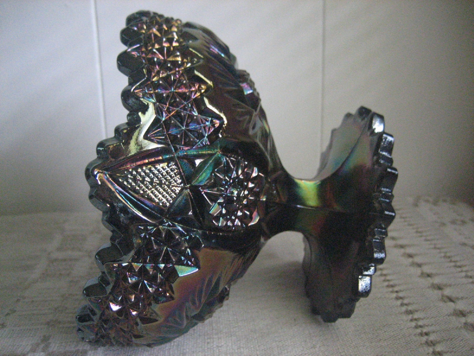 Fenton Dark Amethyst Carnival Glass Starburst Pinwheel Vintage Footed ...