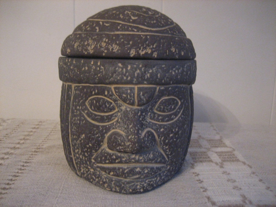 Figural Head Container With Lid, Made in Mexico Terracotta Clay Aztec ...