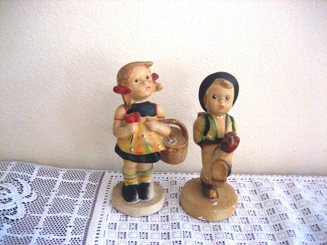 Vtg Original Hummel Reproduction Girl Carrying Basket and Boy With ...