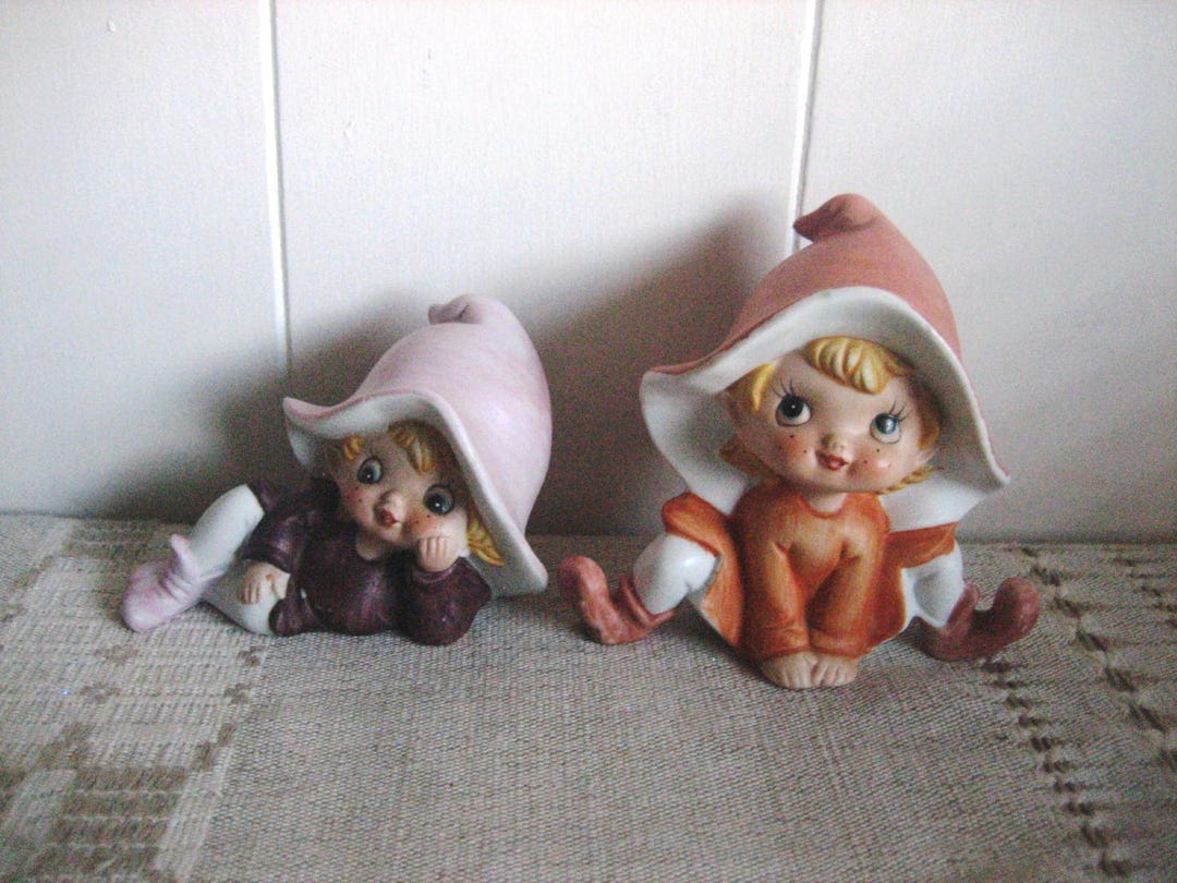 Vintage Set of 2 Homco Pixie Fairies, Elf Porcelain Figurines #5213 Old ...