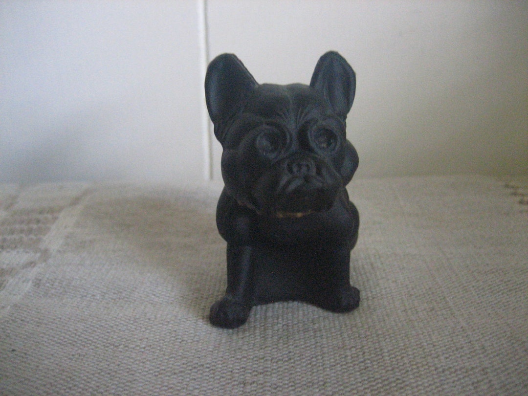 Vintage Westmoreland Black Glass French Bulldog Figurine, Black Satin ...