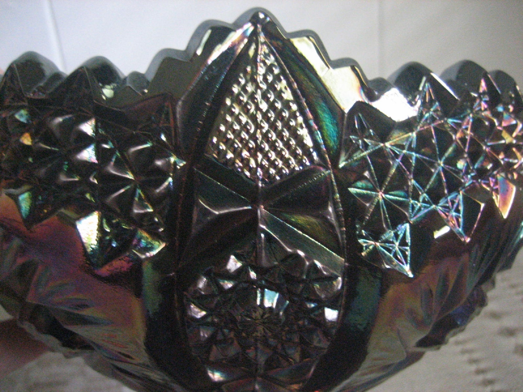 Fenton Dark Amethyst Carnival Glass Starburst Pinwheel Vintage Footed ...