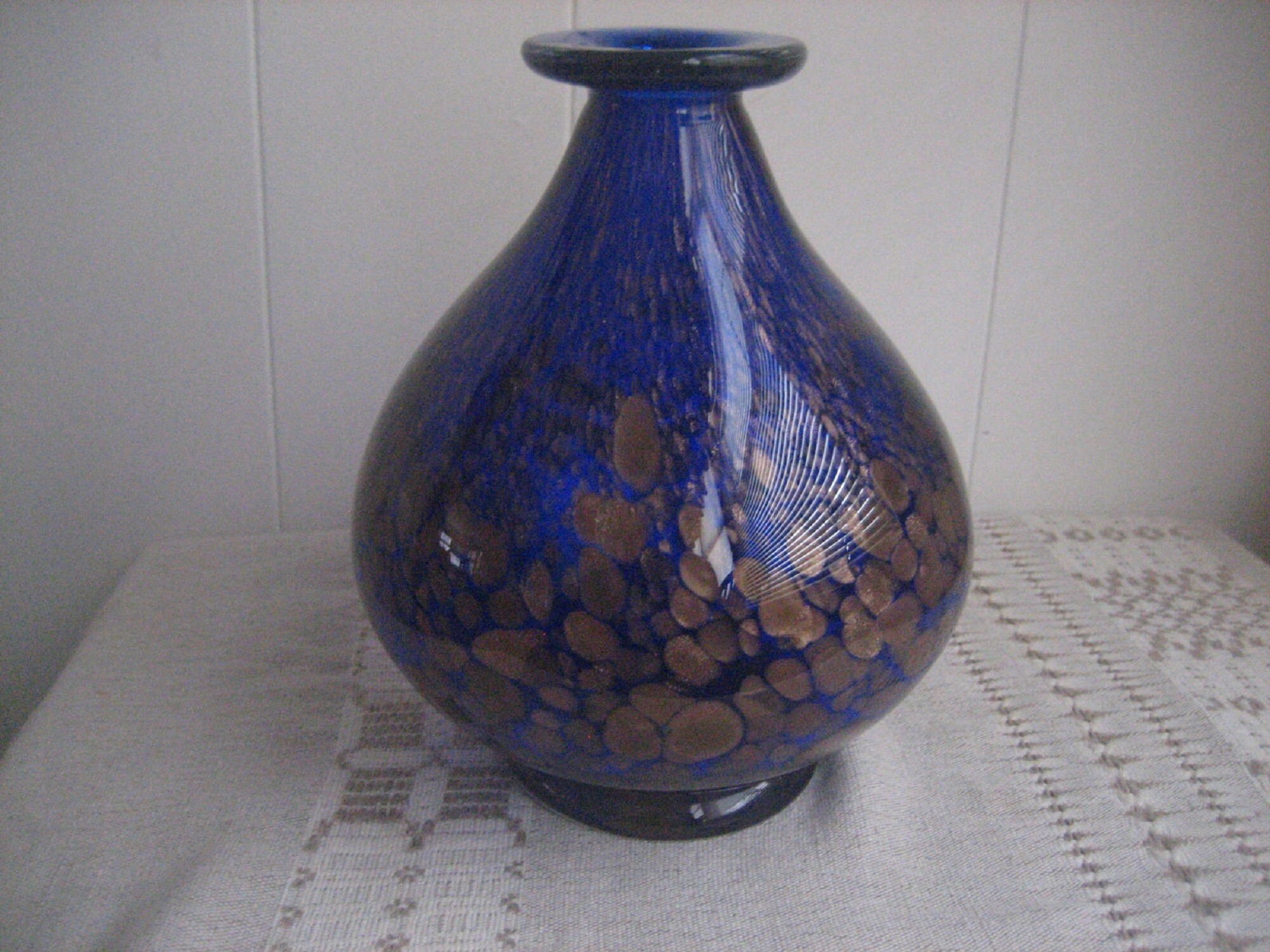 Vintage Dale Tiffany Art Glass Vase Handblown Aventurine Flecked Cobalt ...