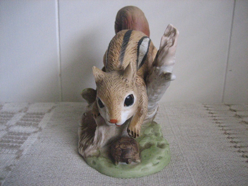 1 Chipmunk and Turtle Porcelain Figurine Vintage Homco 8882 - Etsy