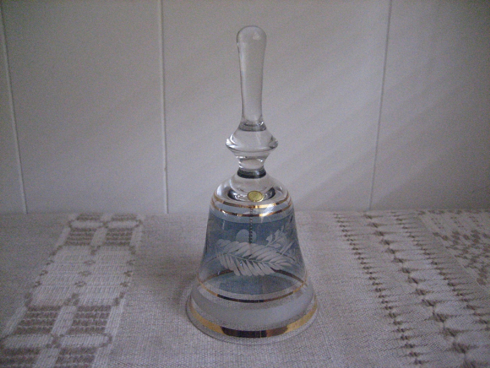 Vintage Crystal Bell Etched Cherries and Leaf Pattern Pale Blue With ...