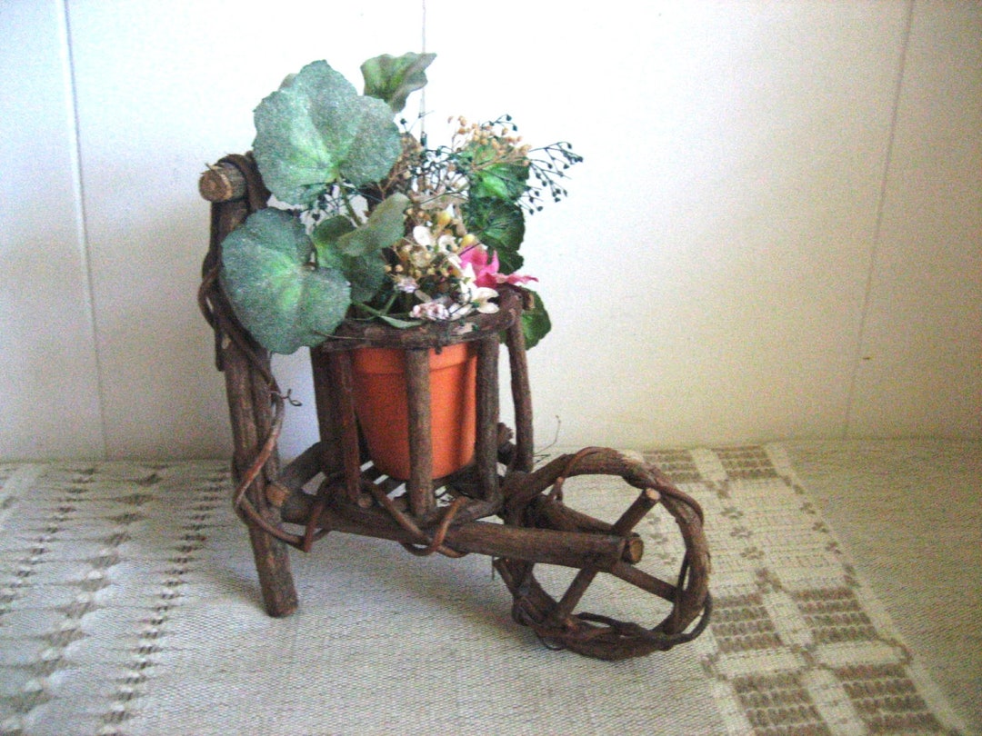 Primitive Grapevine Wood Shelf Decor, Small Rustic Wooden Twig Planter ...