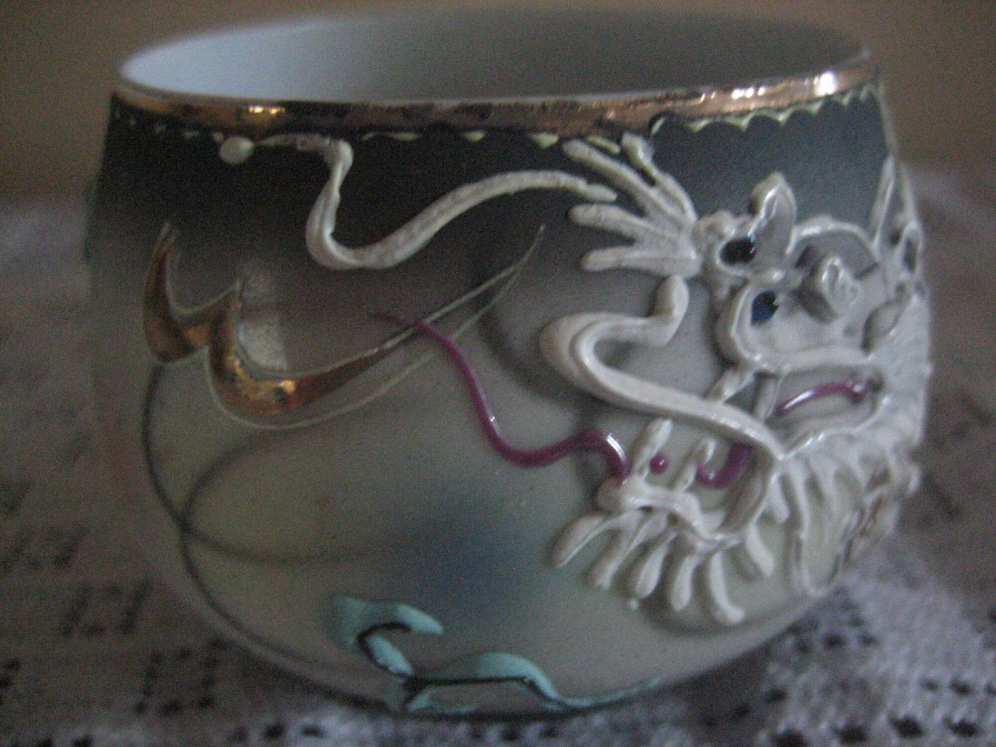 Japan KTK Dragon Ware Geisha Lithophane Tea Cup Set, Black Dragonware ...