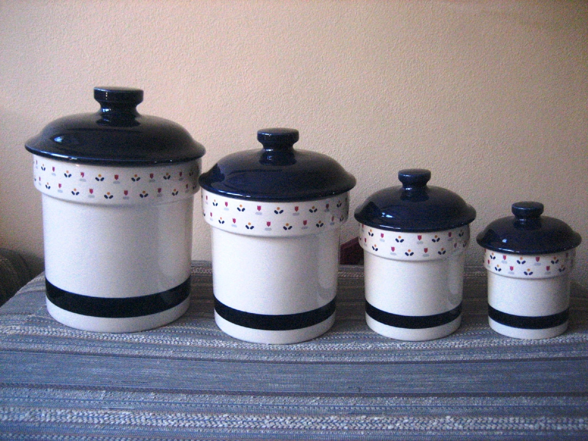 Set of 4 Vintage Canisters, 1983 Country Borders, Kitchen Storage ...