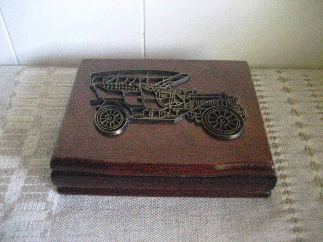 Vtg Wood Box Playing Card Holder, Double Deck Wooden Box, 1985 ...