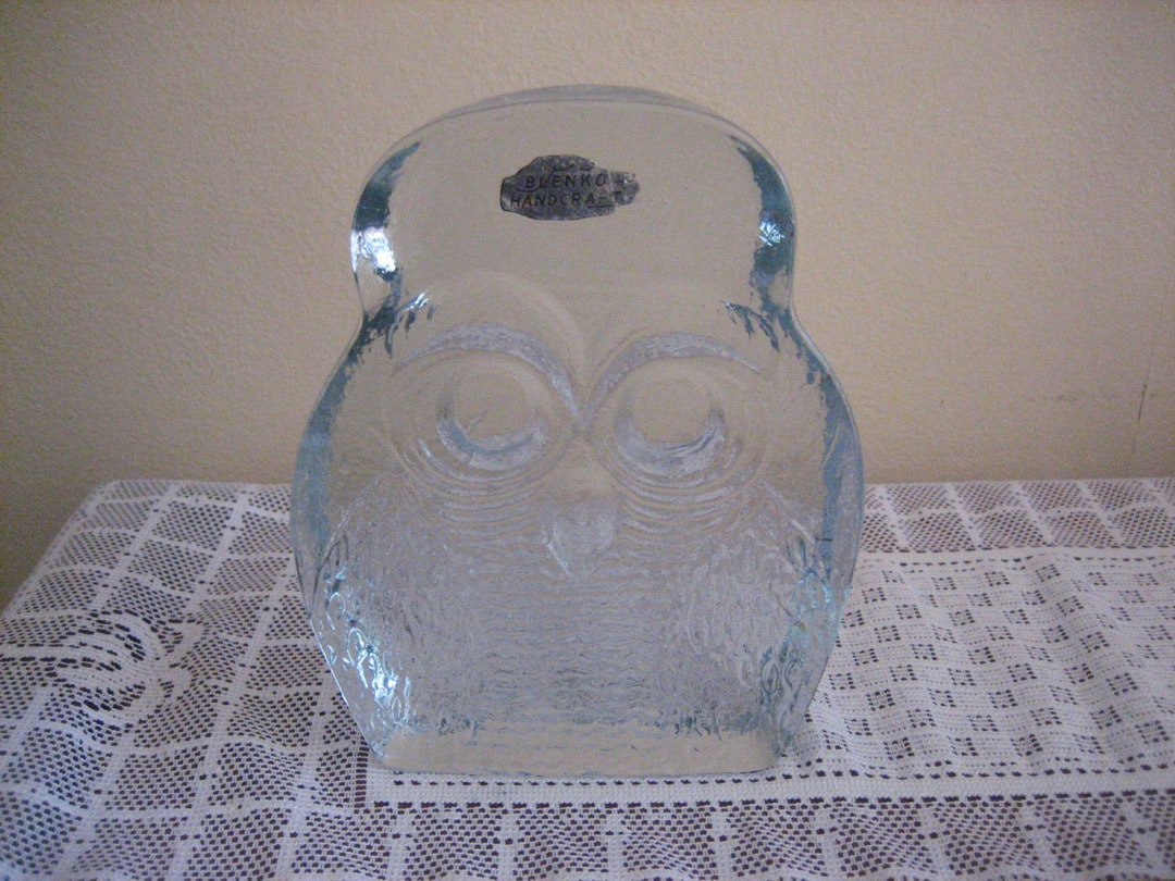 Vintage Single Blenko Thick Glass Owl Bookend, Clear Heavy Owl Figurine ...