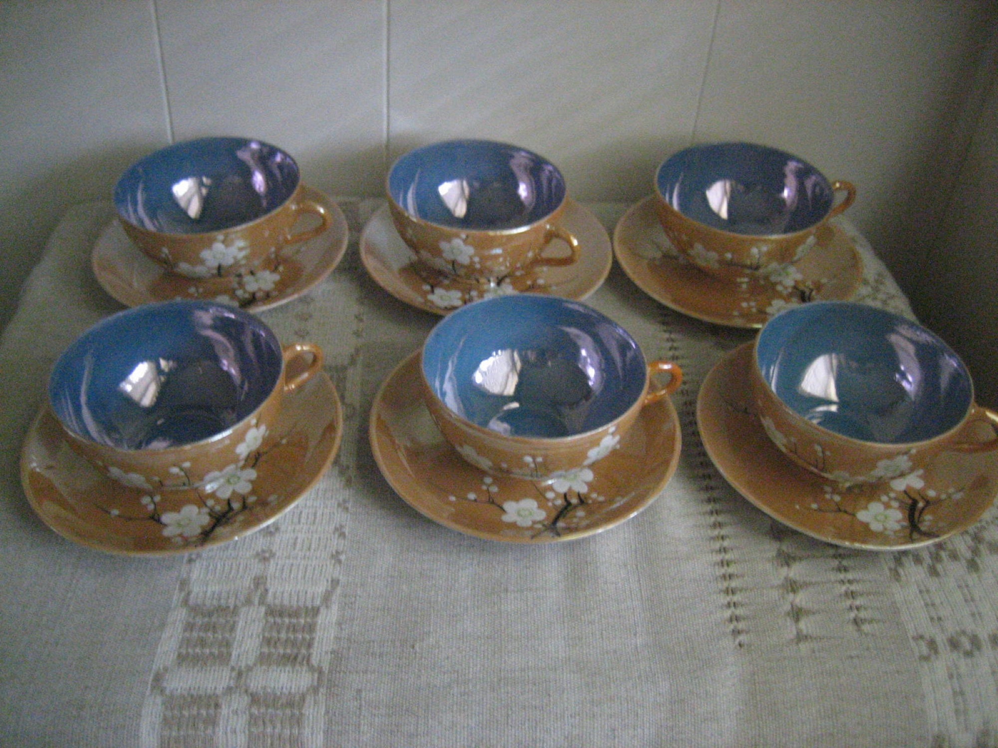 Japanese Cherry Blossom Peach Lusterware Tea Set, 22 Pc Vintage Marked RS Made in Japan ...