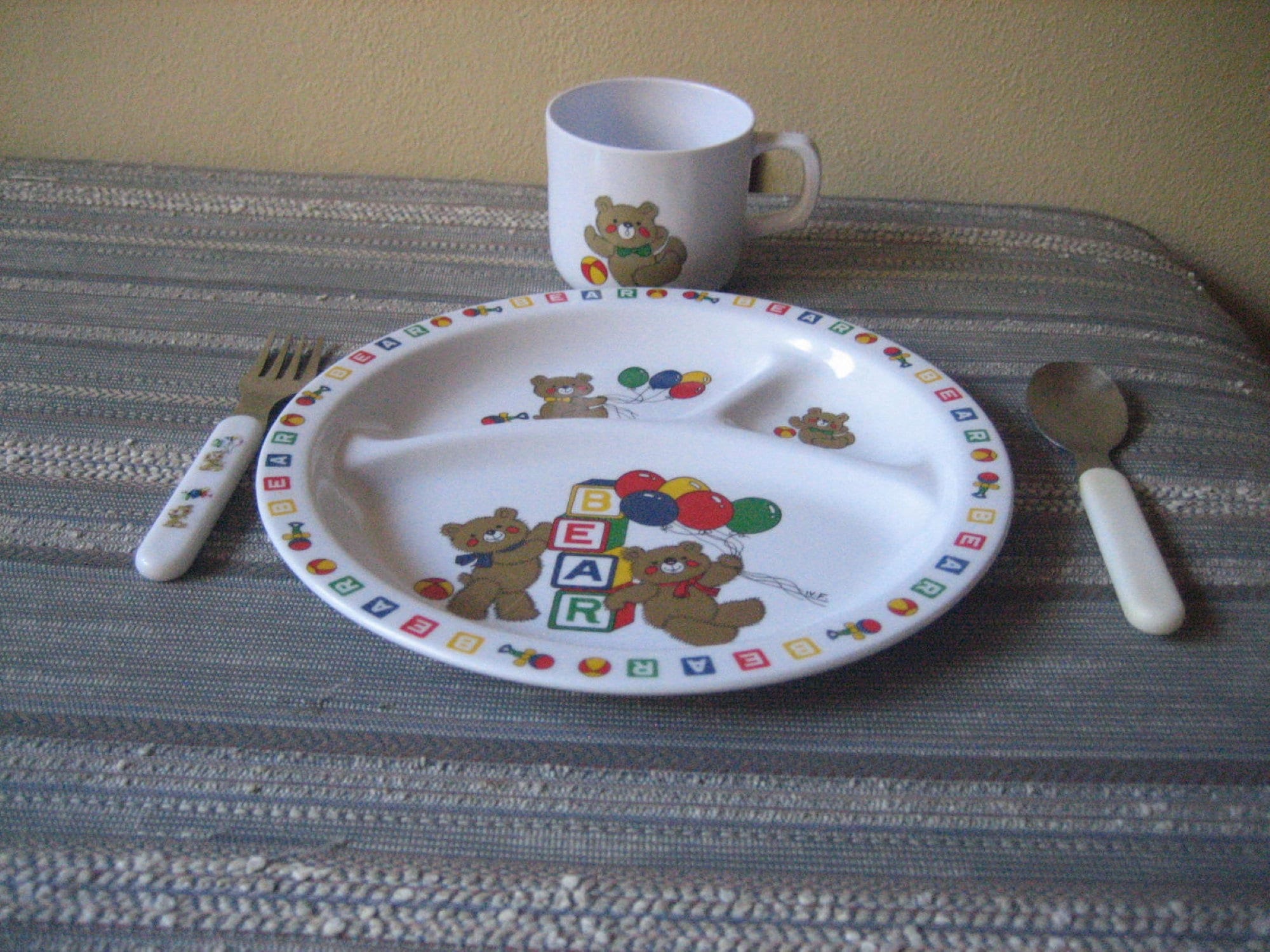 Vintage Children's Melamine Divided Kid Dish Set Teddy - Etsy
