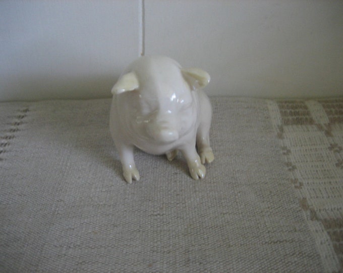 Vintage Belleek Porcelain Small Pig Figurine, Irish Porcelain Sitting ...