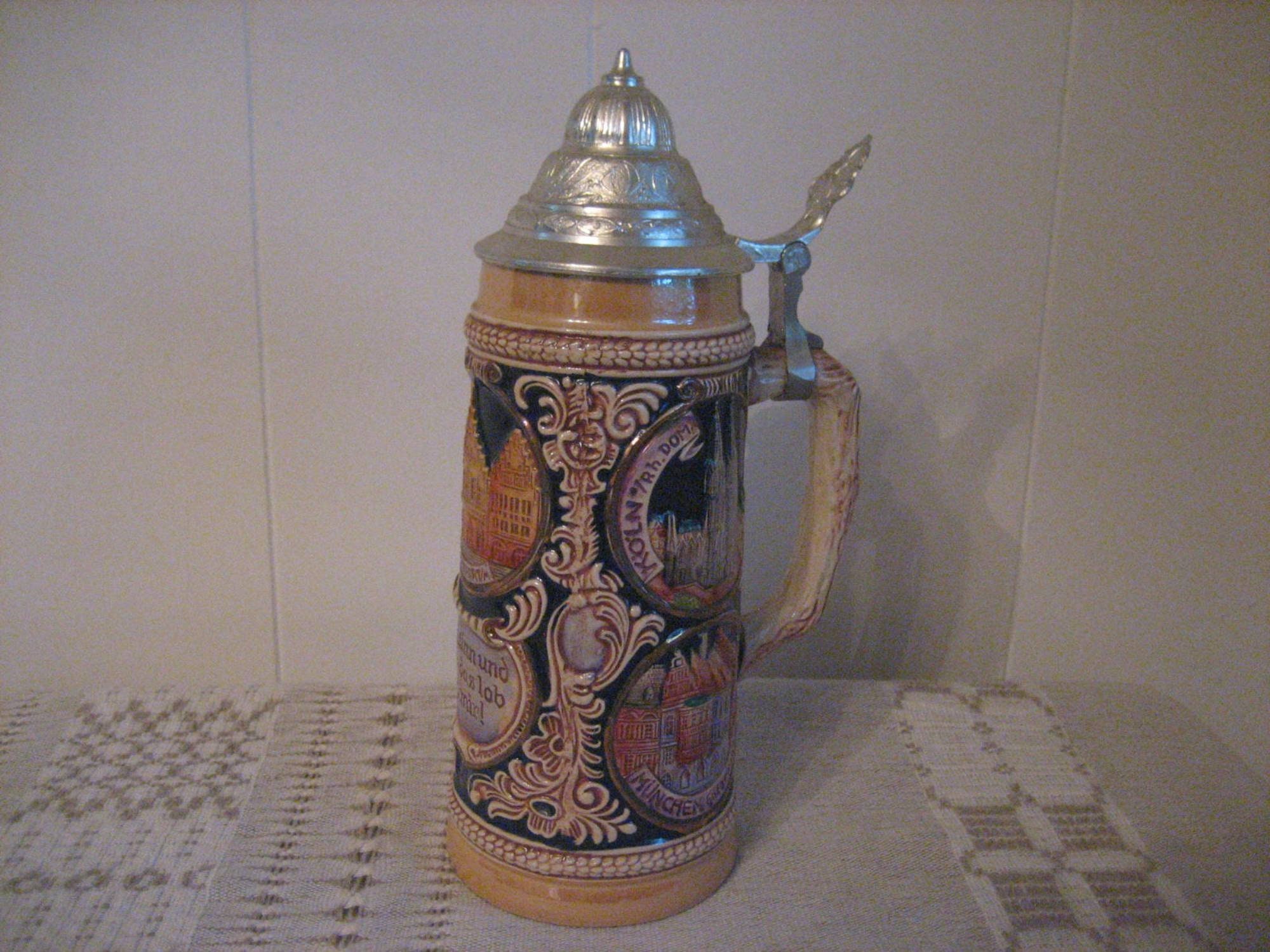 Vintage Gerz Beer Stein, West Germany Pewter Lidded Mug, Handgemalt ...