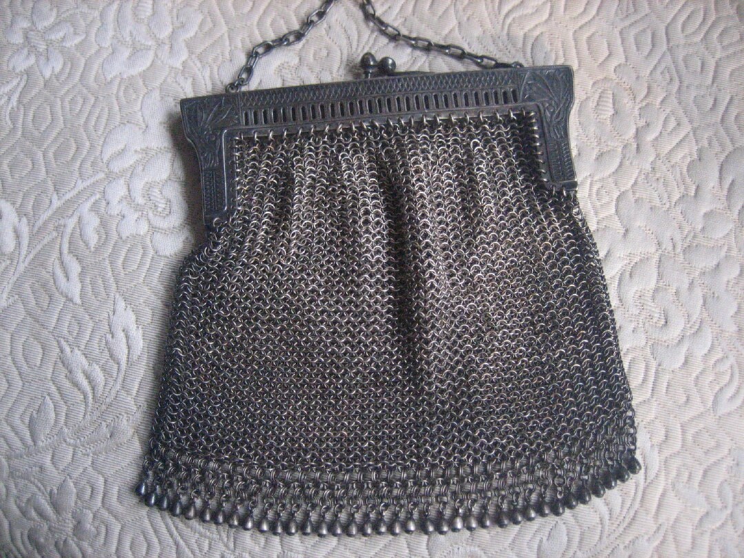 Vintage German Silver Mesh Purse, Chain Mail Ladies Evening Bag, Metal ...