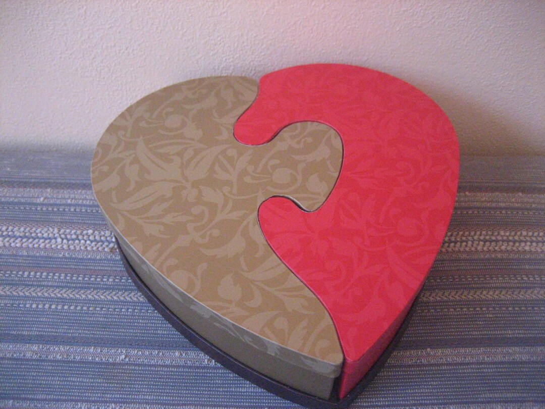 Red & Gold Valentine's Day Chocolate Box, Double Puzzle Heart Shaped ...
