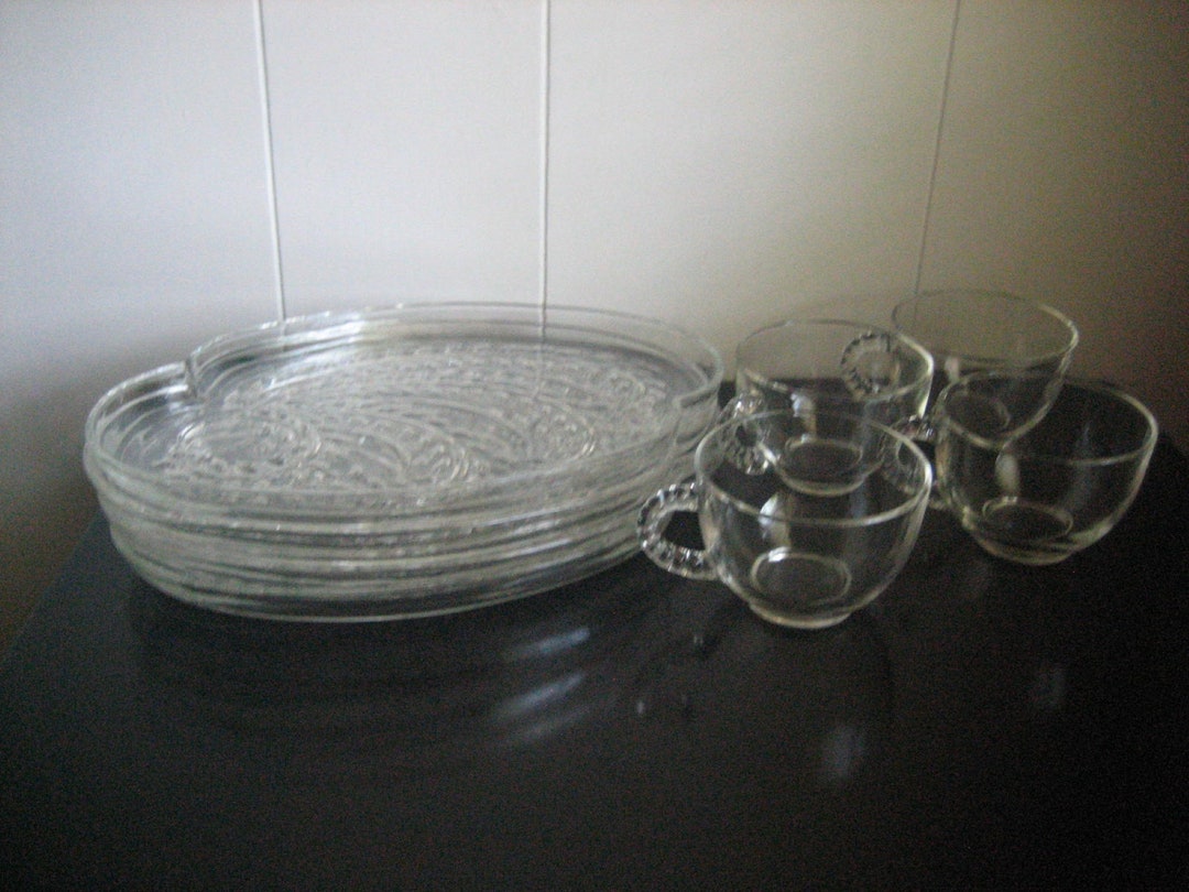 Vintage Federal Glass Co. Snack Set, Homestead Snack Set, 4 Cups and ...