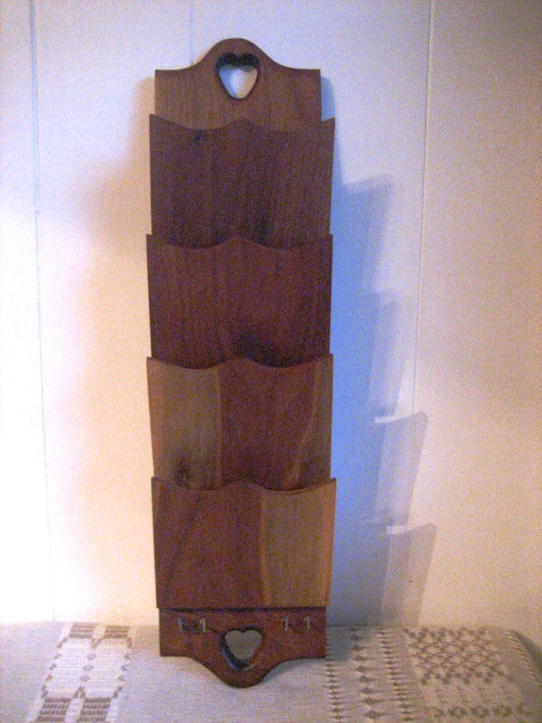 Vintage Wood Letter Holder, Wall Mail Organizer and Key Rack, Mid ...