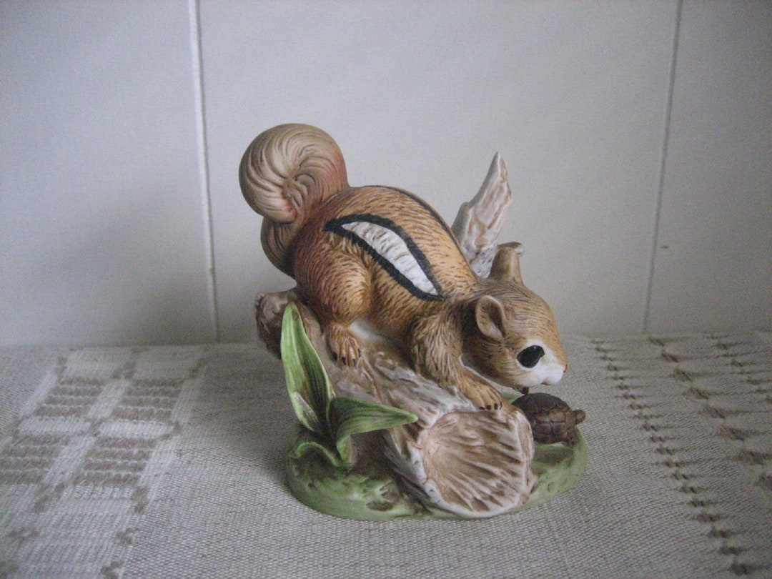 1 Chipmunk and Turtle Porcelain Figurine, Vintage Homco # 8882 Hand ...