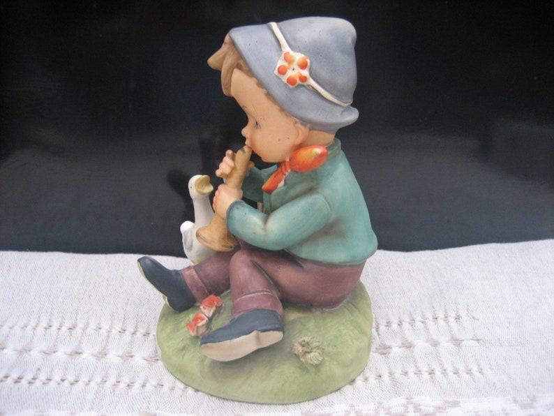 Vintage Erich Stauffer Figurine, Boy With Trumpet and Goose Barnyard ...