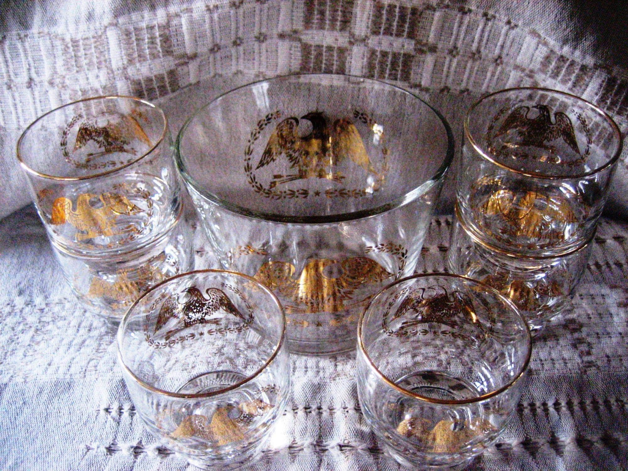 Vintage MCM Patriotic Glass Ice Bucket, American Eagle Ice Bucket, 7 ...
