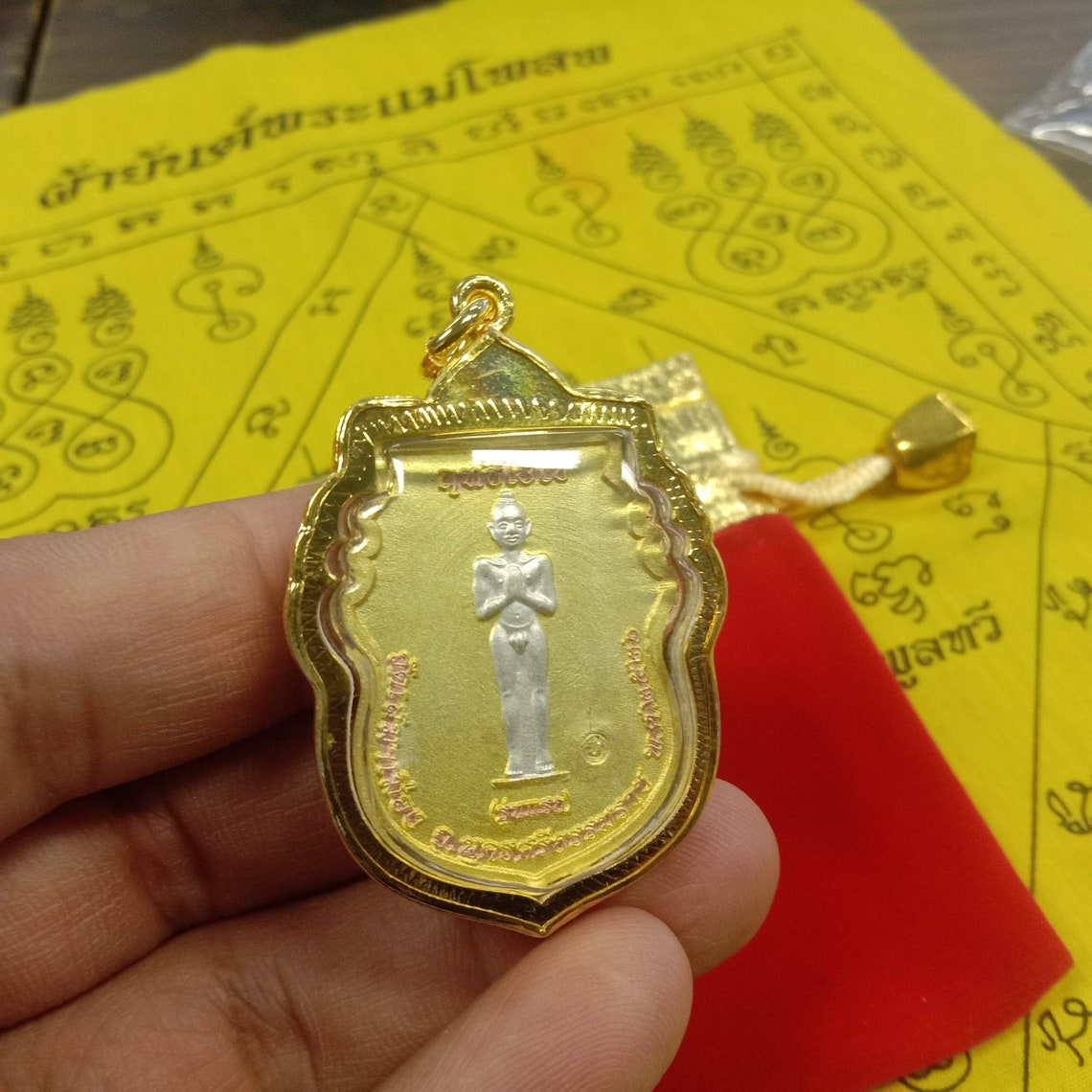 FODE4289 Thai Amulet LP Tuad & Ai Kai Wat Jedi Kuman Thong Gold Pendant ...