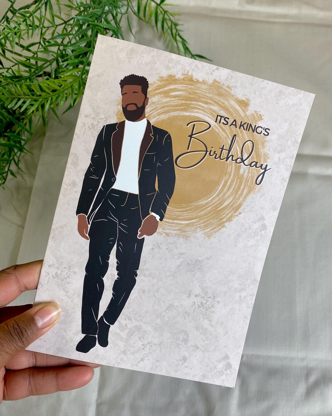 King’s Happy Birthday Card Afro Hair Bearded Black Man. Black Dad Card ...