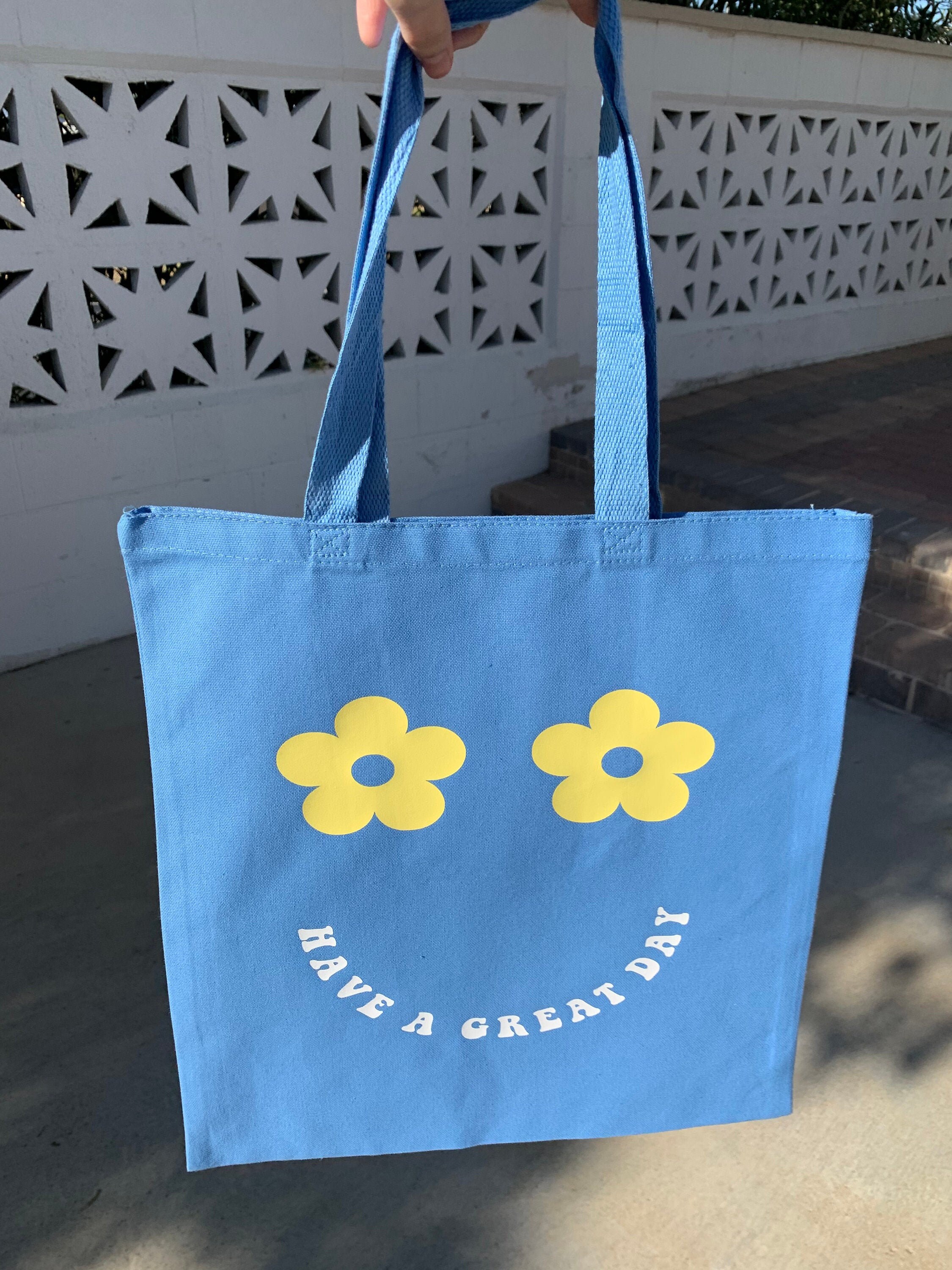 Retro Flower Smiley Face Tote Bag Have a Great Day Tote Bag | Etsy