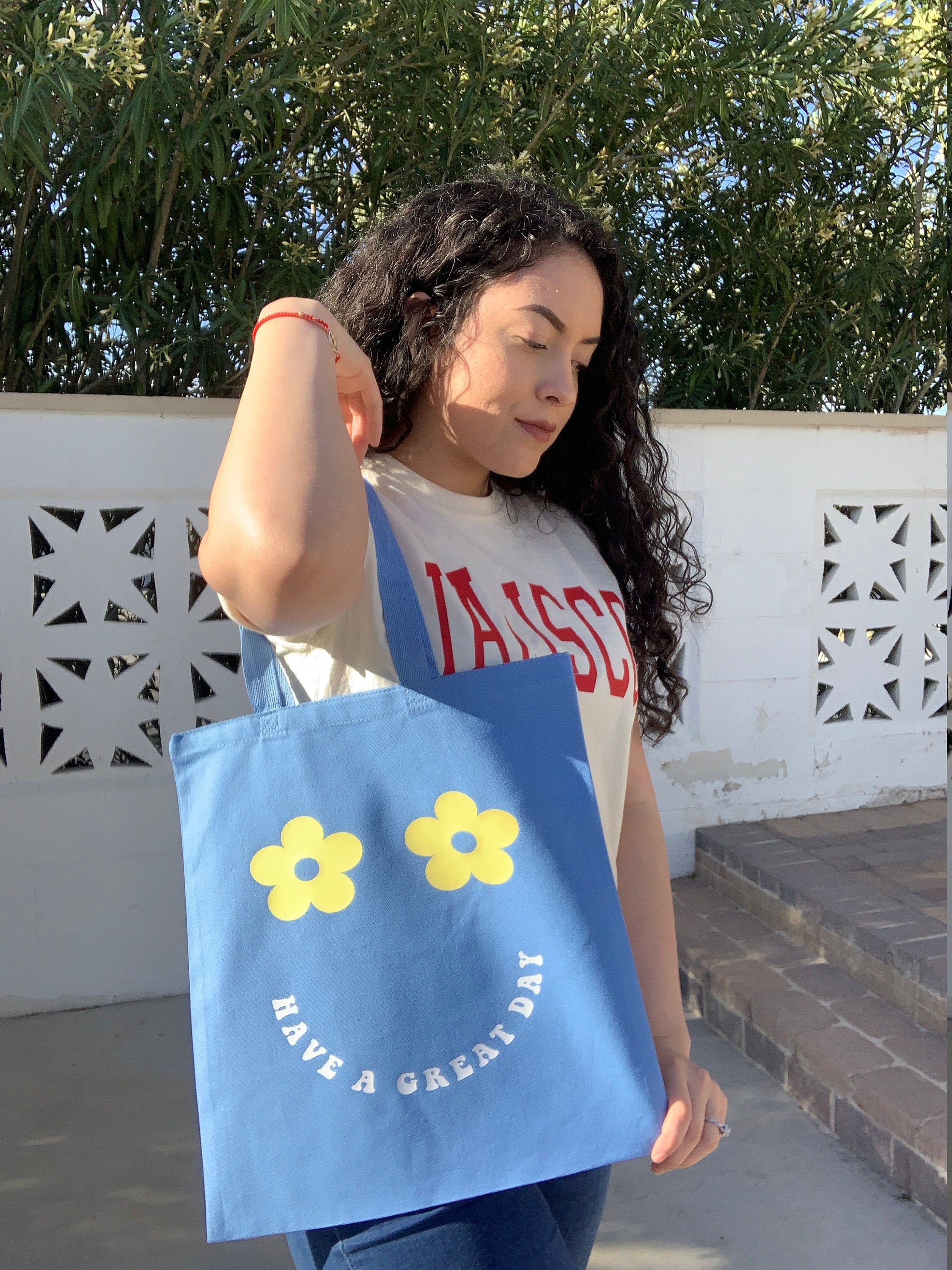 Retro Flower Smiley Face Tote Bag Have a Great Day Tote Bag | Etsy