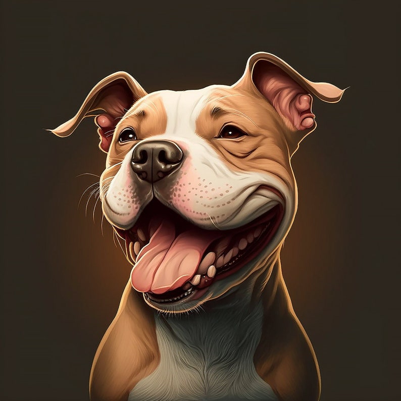 Cartoon Pitbull Brown Digital Art Print Digital Wall Art - Etsy