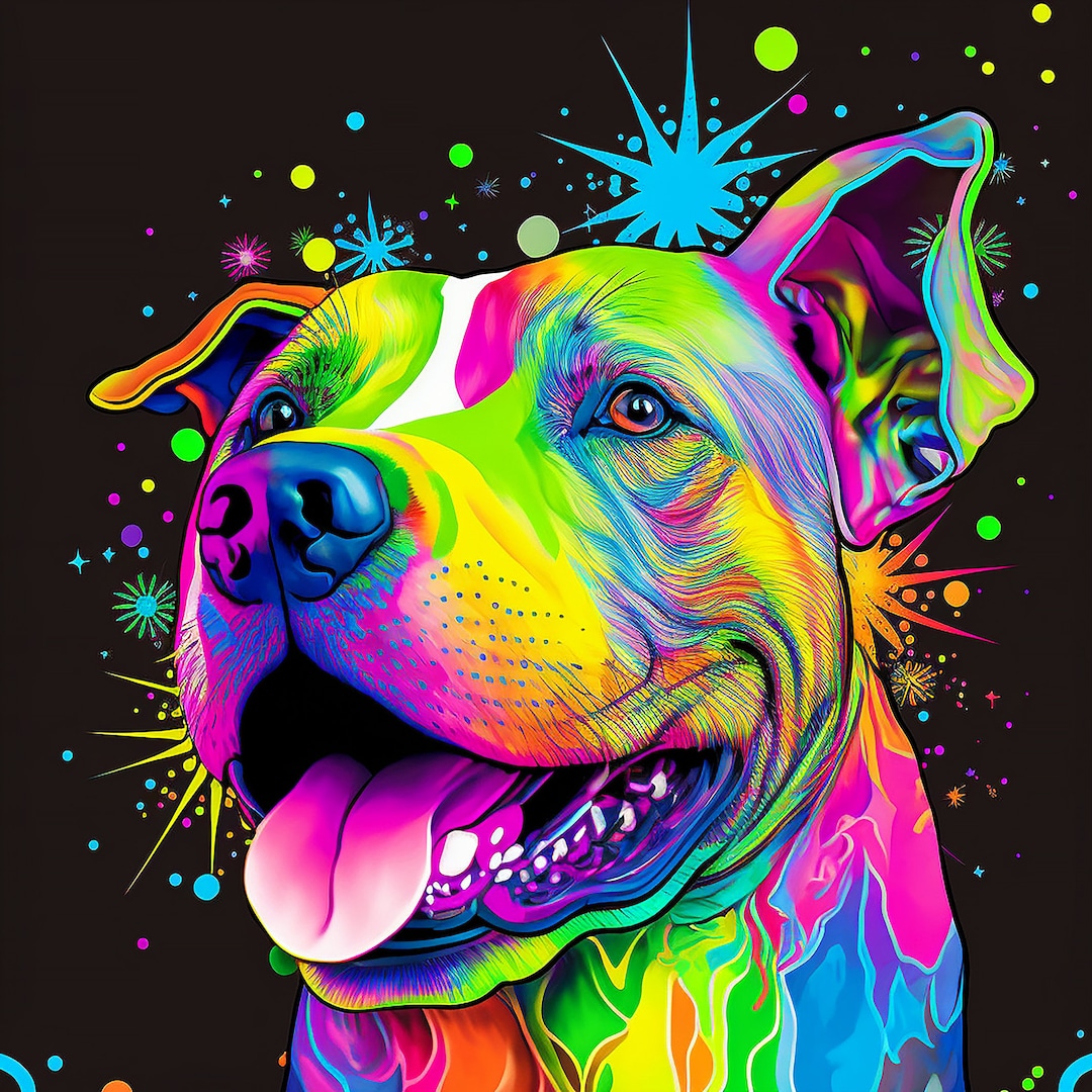 Neon Pitbull Digital Art Print, Digital Wall Art, Digital Download ...