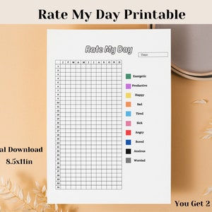 Rate My Day Printable Emotional Support Year-in-pixels Tracker-mood ...