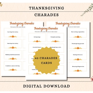 Thanksgiving Family Fun Charades Game, Printable Pictionary Trivia, Act ...